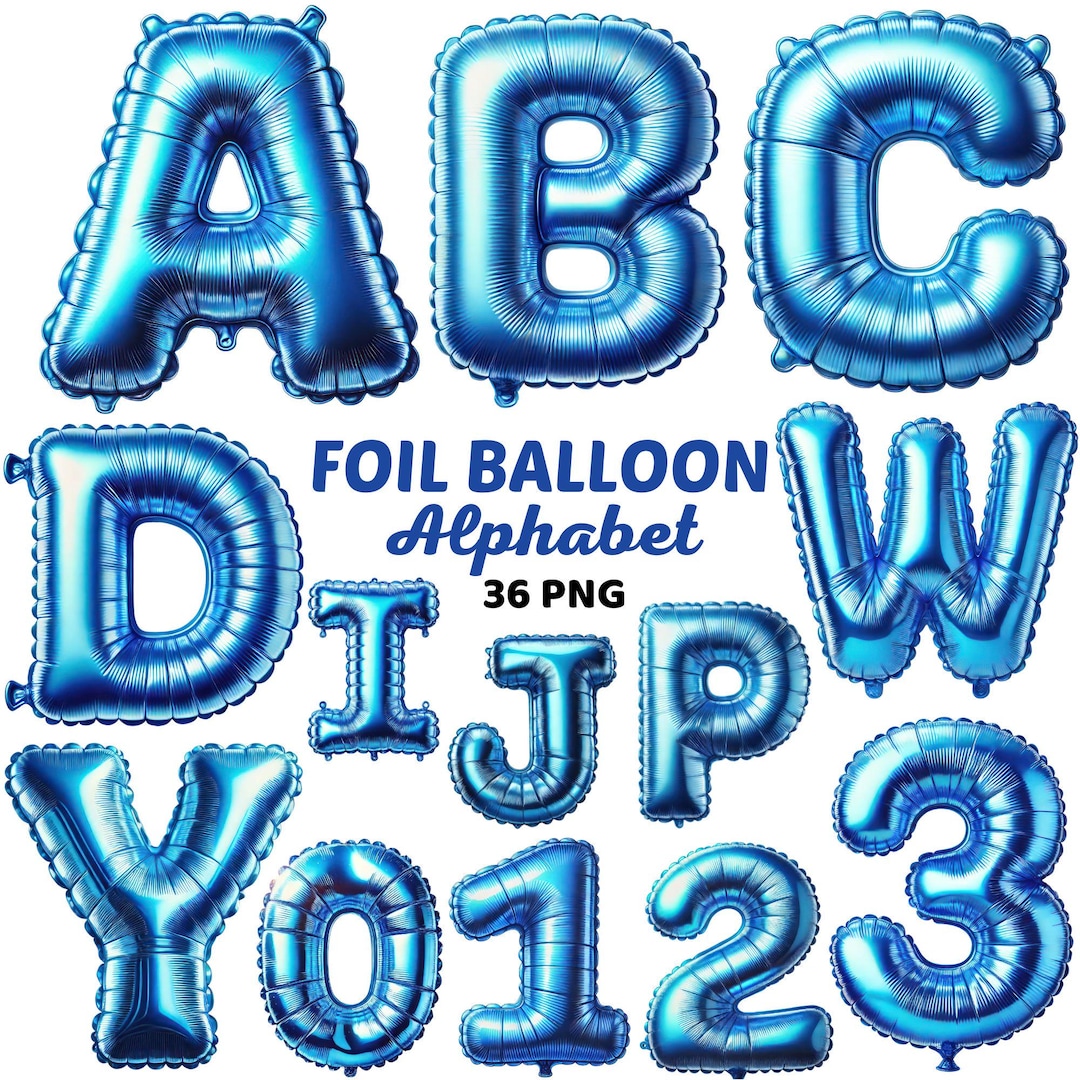 Blue Foil Balloon Alphabet, Blue Metallic Letters & Numbers ...