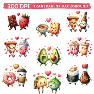 Watercolor Cute Kawaii Perfect Pair Food Valentine Clipart, Hamburger ...