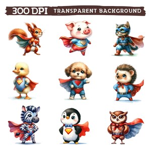Cute Superhero Animals Clipart, Watercolor Baby Animal Nursery, Fantasy ...