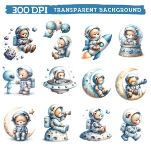 Watercolor Cute Astronaut Bear Clipart, Astronaut Cosmic Nursery Outer ...