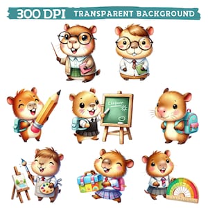 Back to School Capybara Clipart, Watercolor Cute Classroom Nursery ...