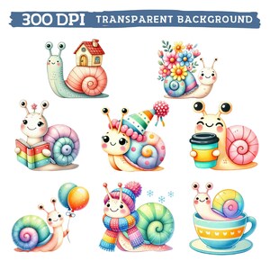 Sweet Snail Clipart, Watercolor Cute Snail, Spring Summer Snail Garden ...