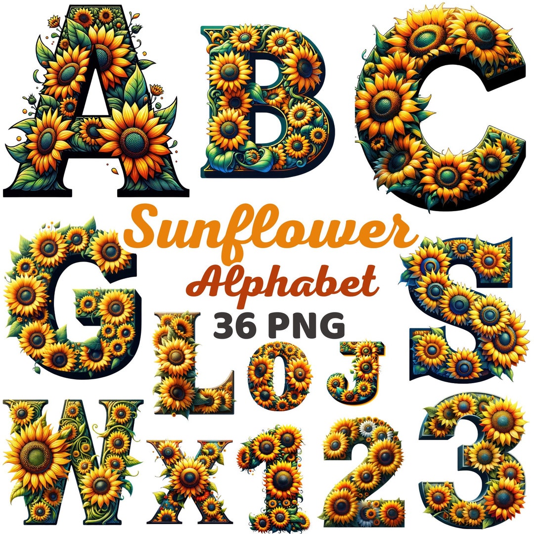 Sunflower Alphabet, Sunflower Numbers Letters Png, Sunflowers Alphabet ...