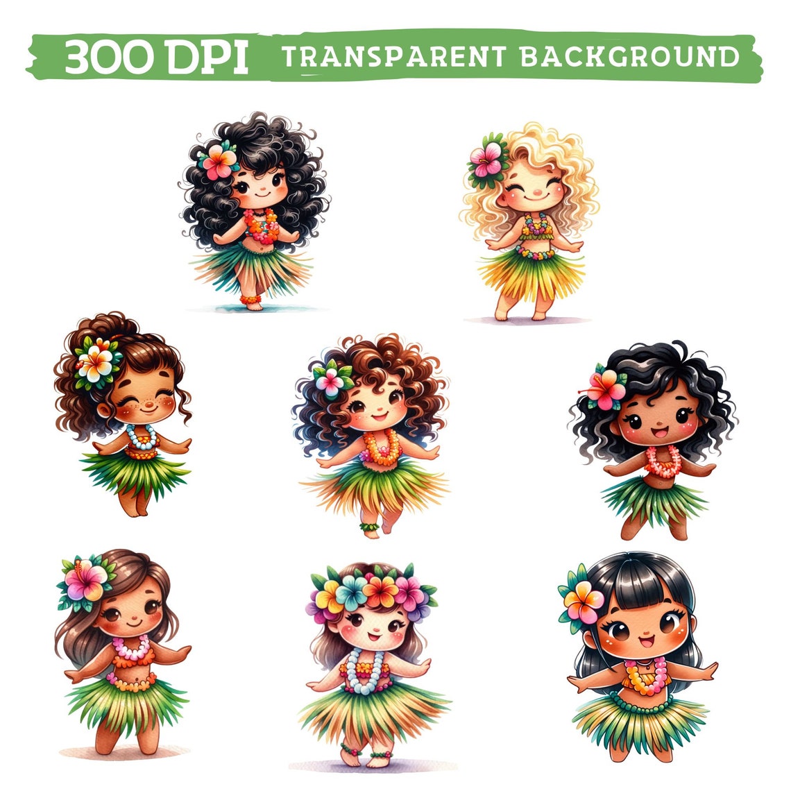 Cute Hawaiian Hula Girl Clipart, Watercolor Tropical Beach Summer, Luau ...