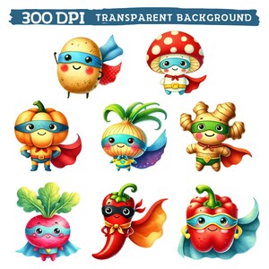 Superhero Vegetables Clipart, Watercolor Cute Healthy Food, Kids Veggie ...