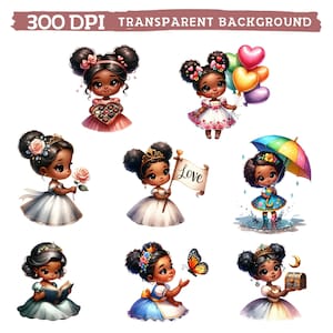 Watercolor Cute African American Princess Clipart, Black Princess Party ...