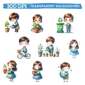 Watercolor Cute Earth Day Clipart, Planet Natural, Eco Friendly Recycle ...