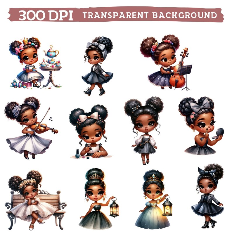 Watercolor Cute African American Princess Clipart, Black Princess Party ...