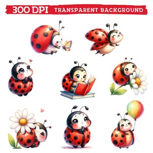 Watercolor Cute Ladybug Clipart, Spring Summer Bug Nursery Sublimation ...