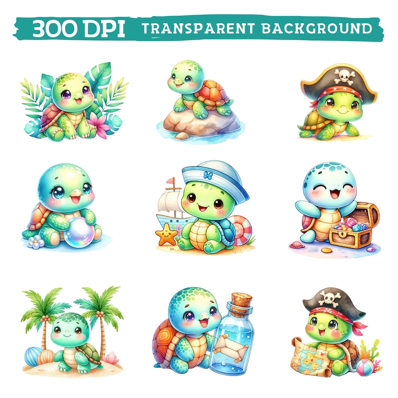 Cute Turtle Clipart, Watercolor Turtle Nursery, Ocean Sea Animal ...