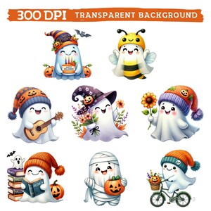 Watercolor Halloween Ghost Clipart, Cute Spooky Costume, Festive Ghosts ...