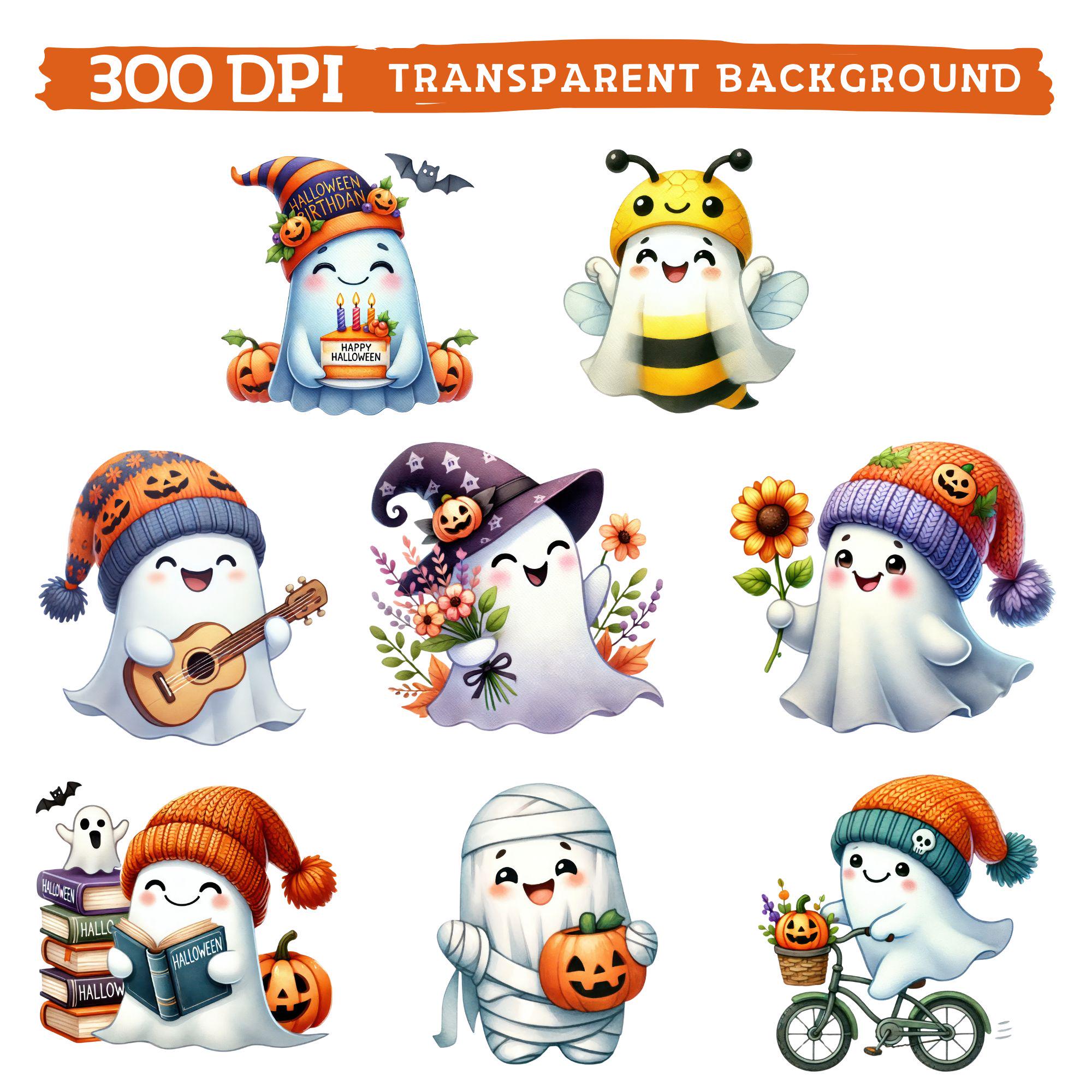 Watercolor Halloween Ghost Clipart, Cute Spooky Costume, Festive Ghosts ...