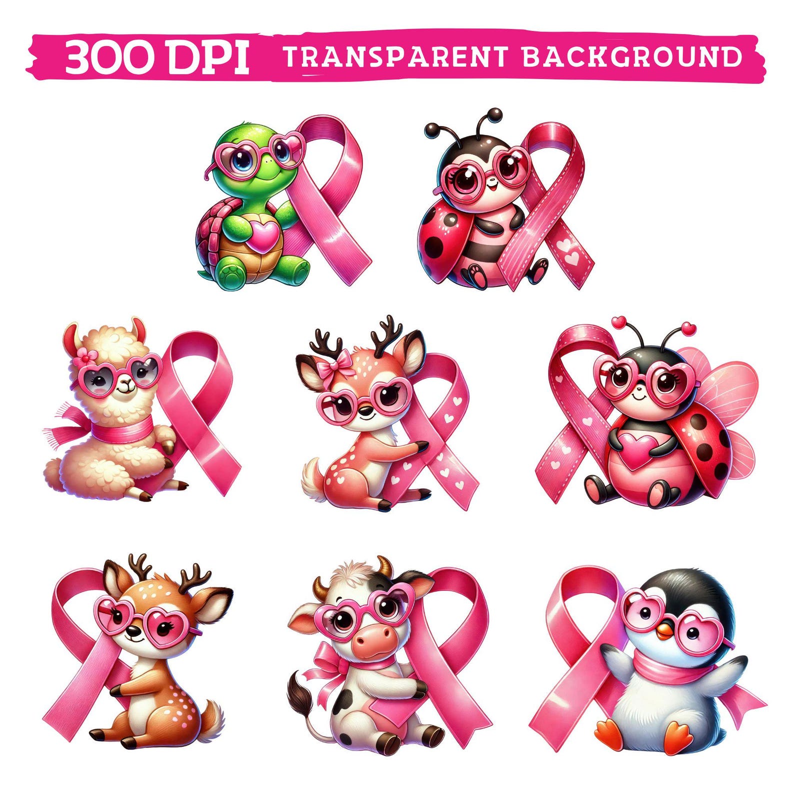 Cute Breast Cancer Awareness Animals Clipart, Woodland Jungle Animal ...