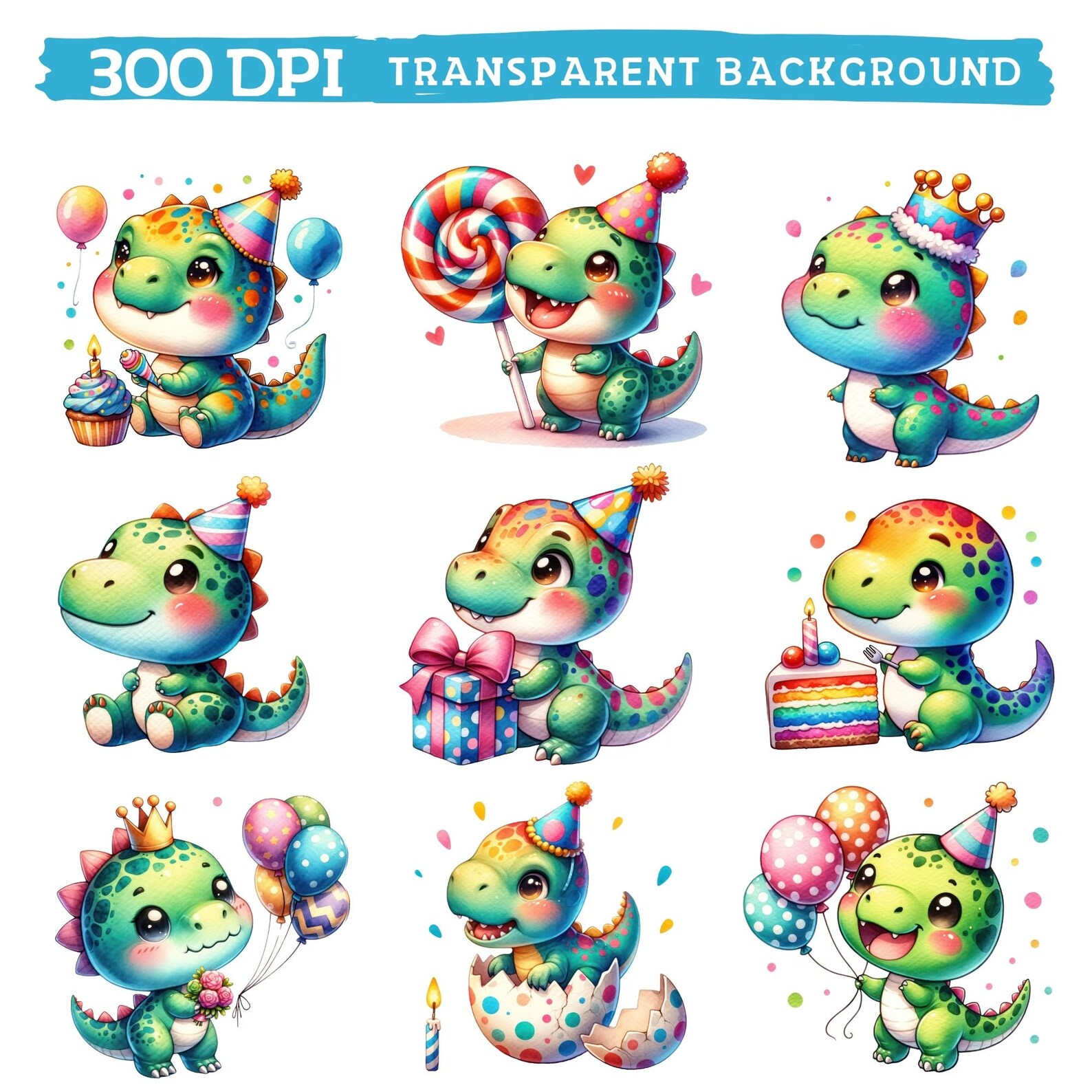 Watercolor Cute Dinosaur Birthday Clipart, Dinosaur Nursery Png, T-rex ...