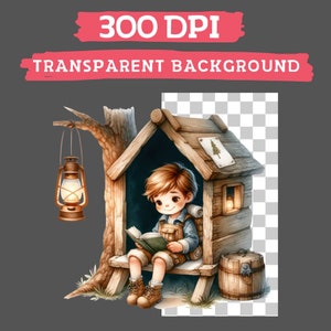 Adorable Camping Boy Clipart Collection, Watercolor Cute Camper Nursery ...