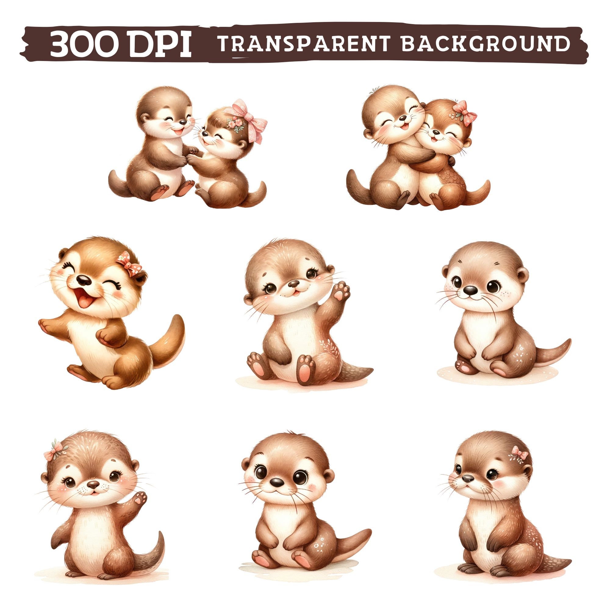 Adorable Otter Clipart, Watercolor Cute Otter Nursery, Sea Otter ...