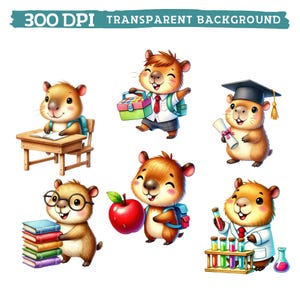 Back to School Capybara Clipart, Watercolor Cute Classroom Nursery ...