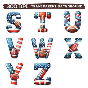 American Football Alphabet & Numbers Clipart, Watercolor Cute Touchdown ...