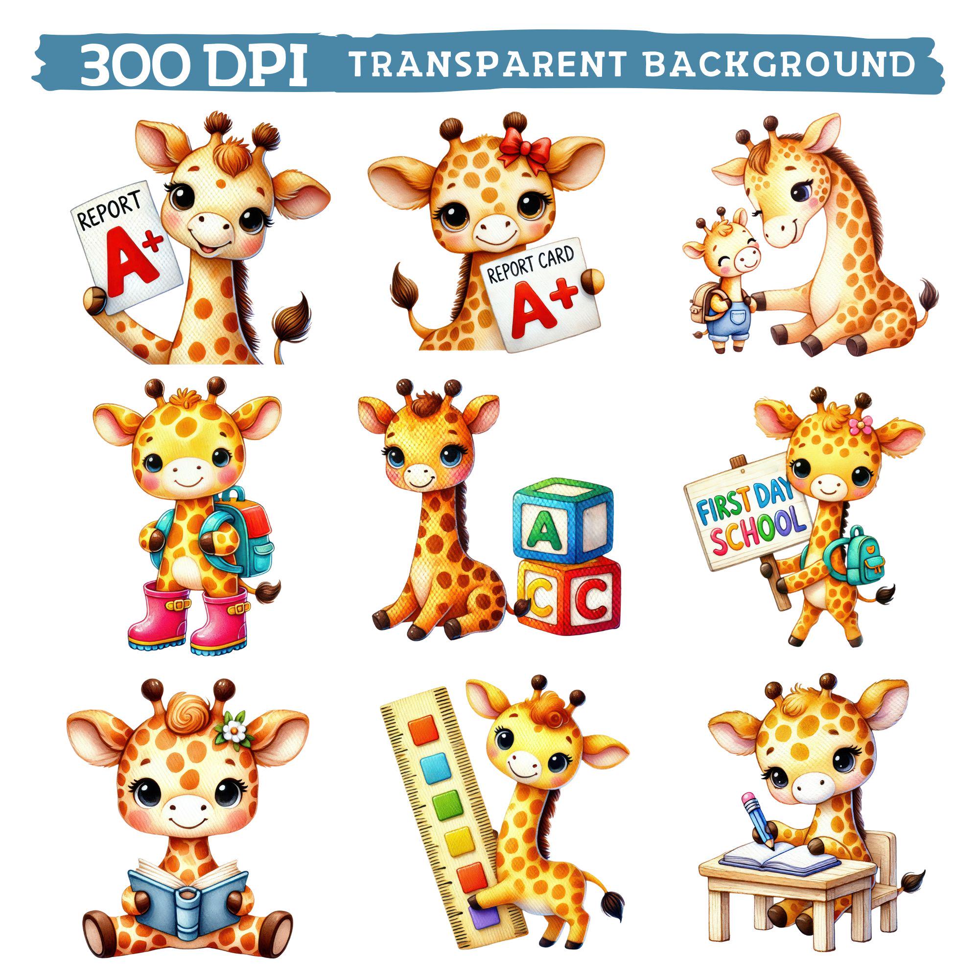 Giraffe Back to School Clipart, Watercolor Cute School Animal, Teacher ...