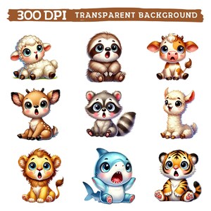 Shocked Animals Clipart, Watercolor Animal Shock, Nursery, Kids, Animal ...