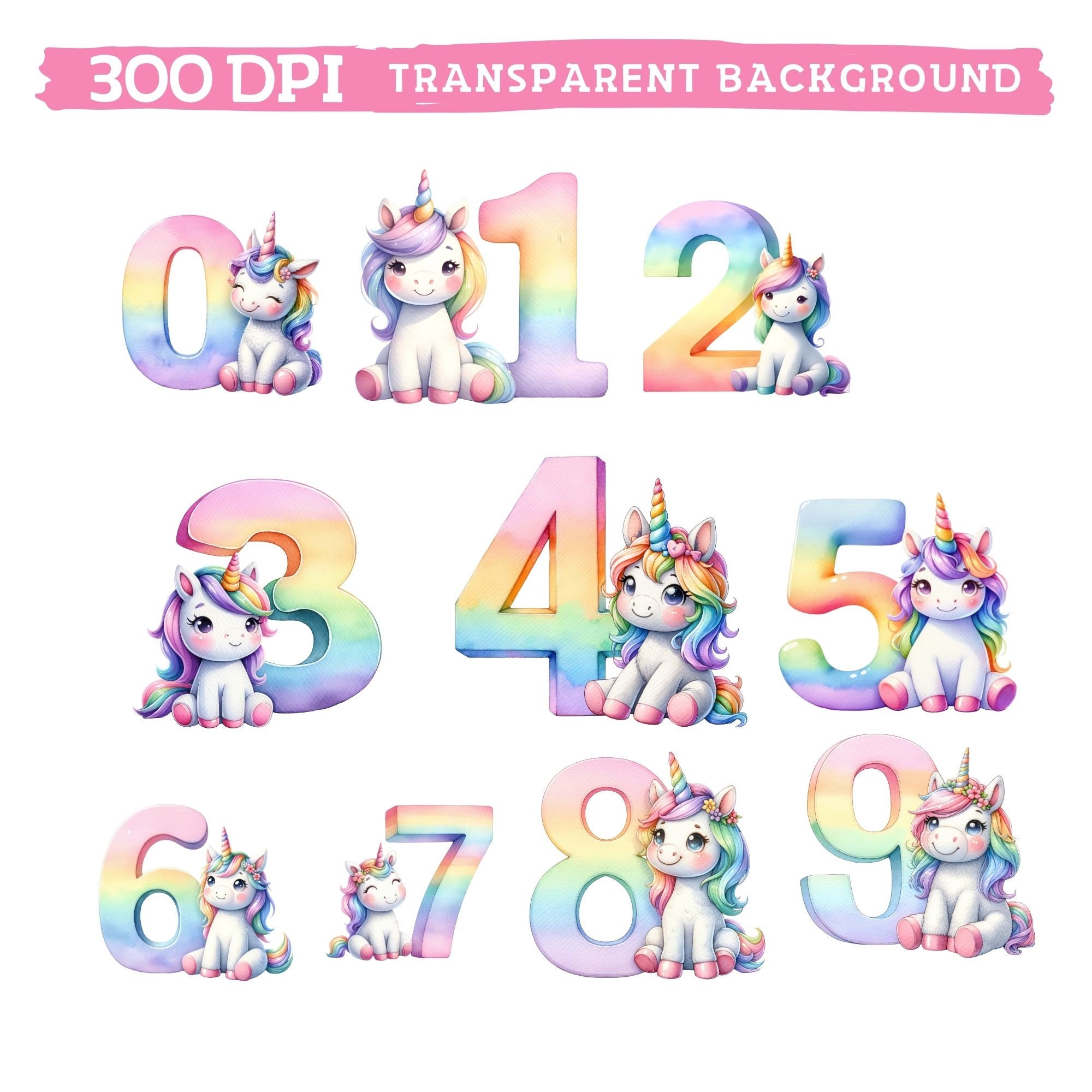 Unicorn Alphabet, Watercolor Pastel Rainbow Unicorn Number Nursery ...