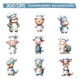 Watercolor Cute Chef Animals Clipart, Chef Animal Nursery, Chef Kitchen ...