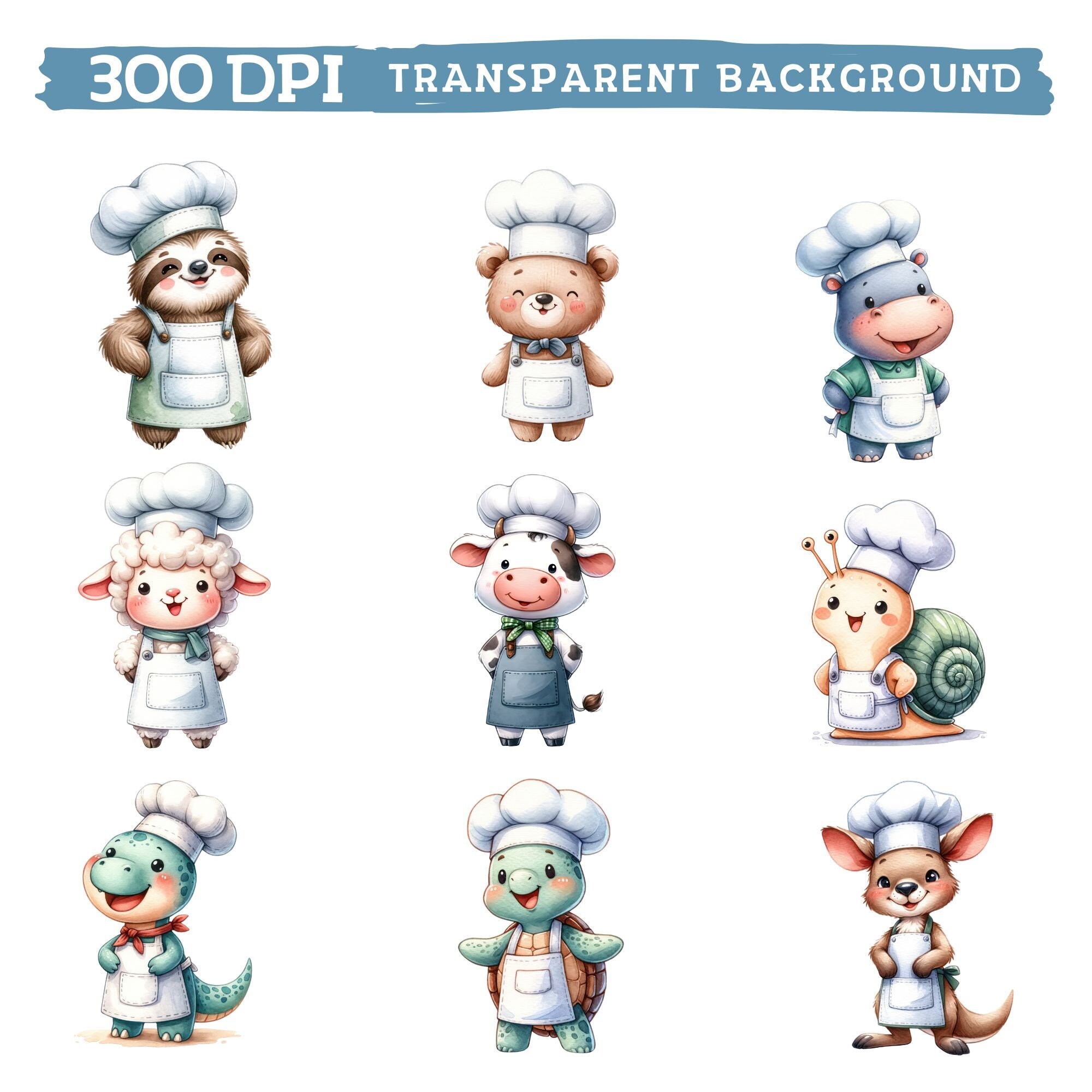 Watercolor Cute Chef Animals Clipart, Chef Animal Nursery, Chef Kitchen ...