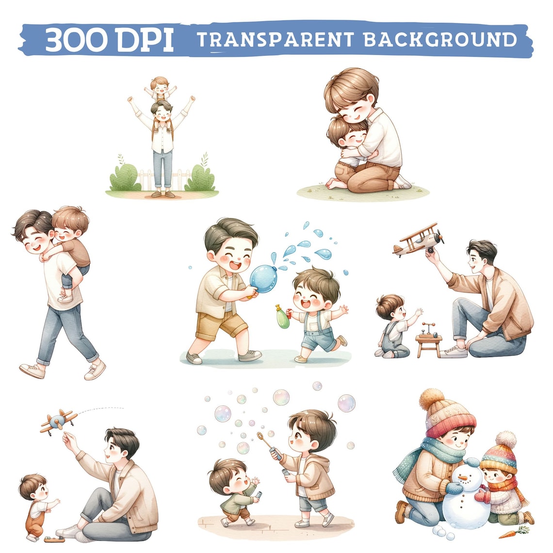 Cute Father & Child Clipart, Watercolor Father's Day, Best Dad Family ...