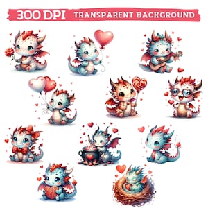 Watercolor Dragon Valentine Clipart Png, Kids Valentine Day, Valentine ...