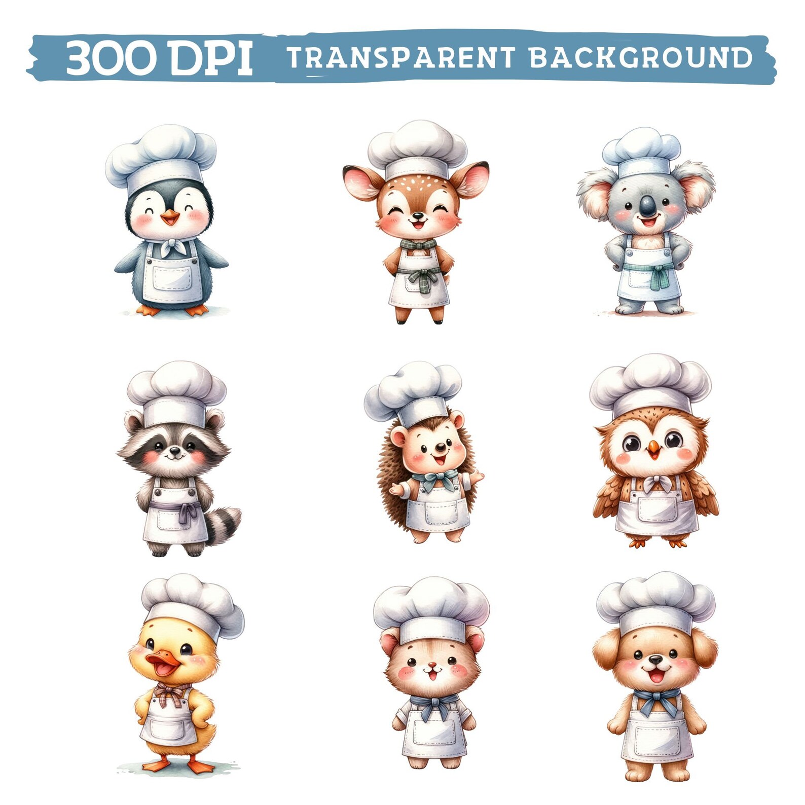 Watercolor Cute Chef Animals Clipart, Chef Animal Nursery, Chef Kitchen ...
