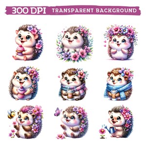 Watercolor Cute Hedgehog Clipart, Spring Summer Hedgehog With Floral ...