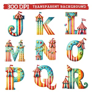 Circus Alphabet Clipart, Watercolor Colorful Carnival Letters & Numbers ...