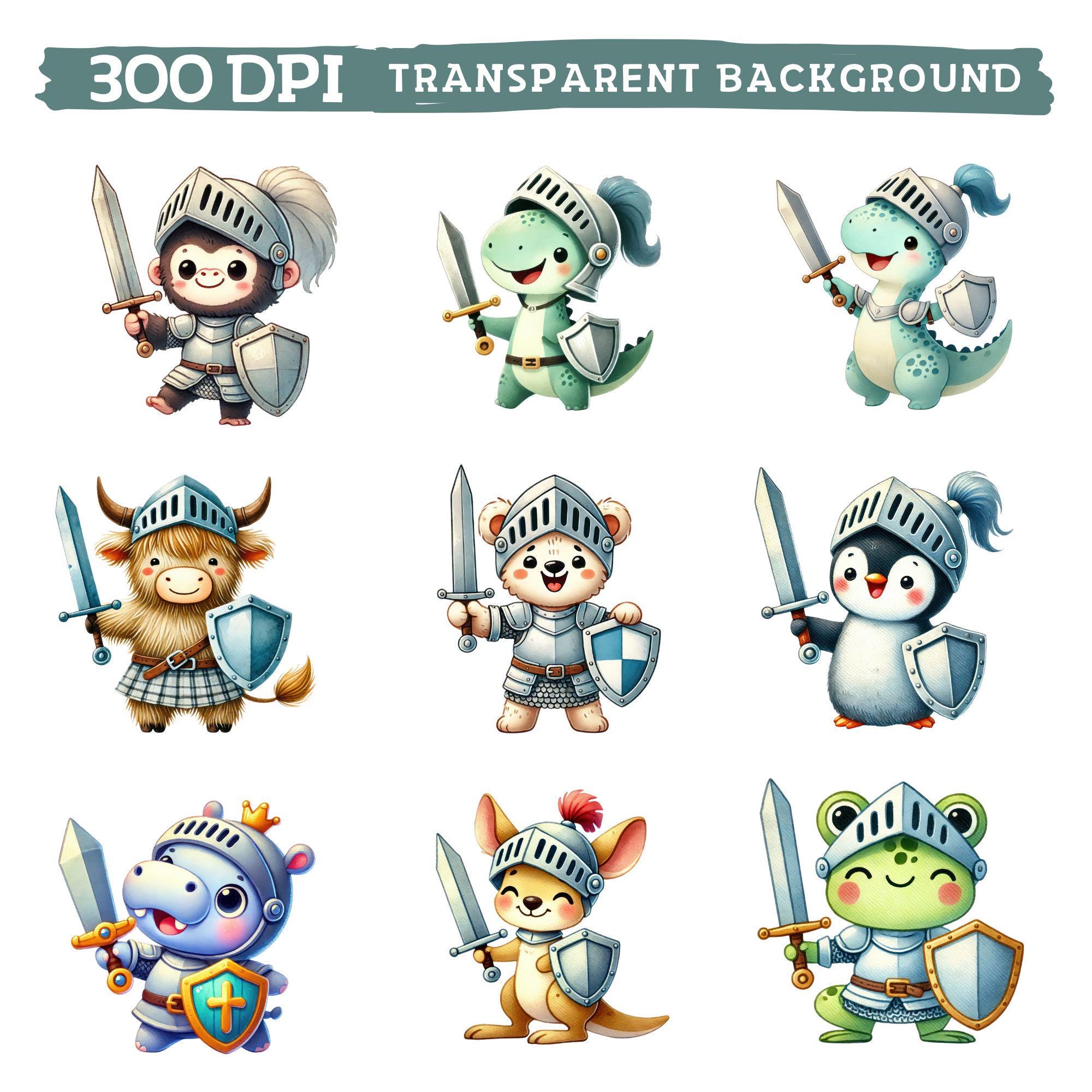 Knight Animals Clipart, Watercolor Cute Medieval Animal Nursery Decor ...