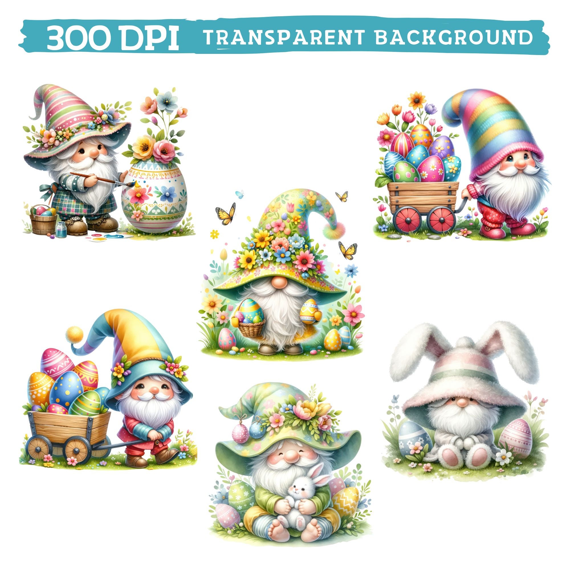 Watercolor Easter Gnome Clipart, Gnome Spring Flower Sublimation ...
