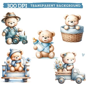 Watercolor Blue Cute Bear Clipart, Baby Boy Birthday Nursery ...