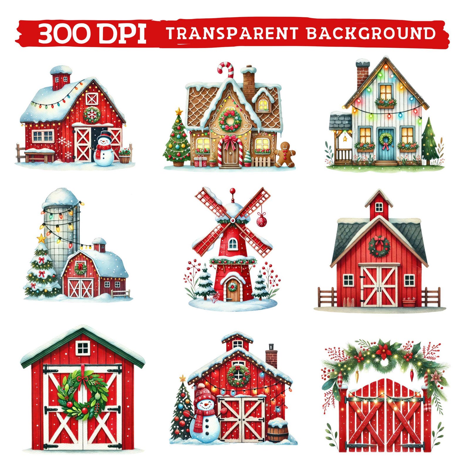 Christmas Farm Clipart, Watercolor Cozy Christmas Farm Animals, Holiday ...