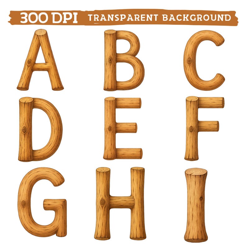 Wooden Log Alphabet Clipart, Rustic Letters, Nature Forest Lumberjack ...