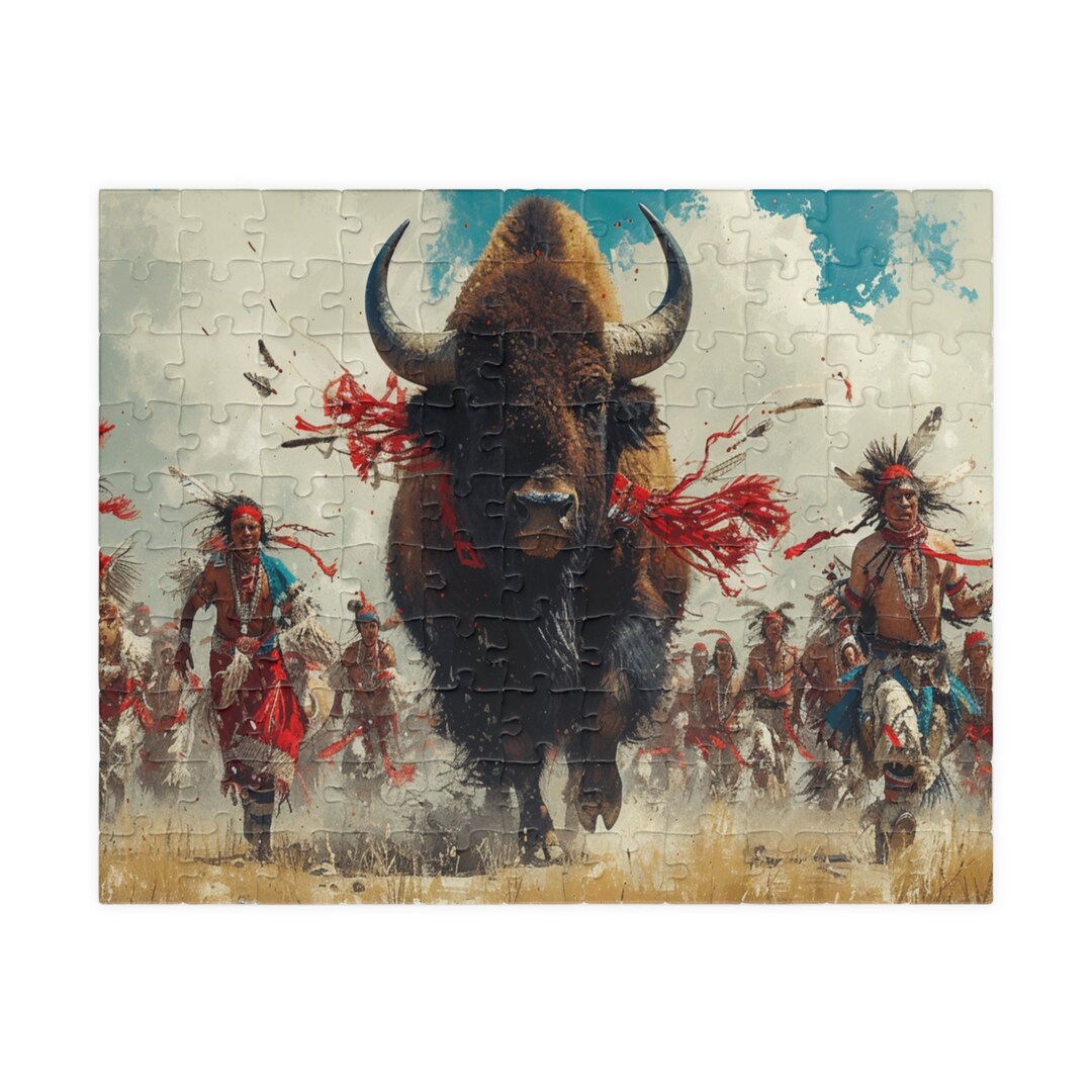 Native American Buffalo Charge Jigsaw Puzzle (110-1014 Piece Options ...