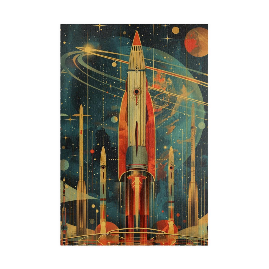 Retro Sci-fi Space Rocket Jigsaw Puzzle - Etsy