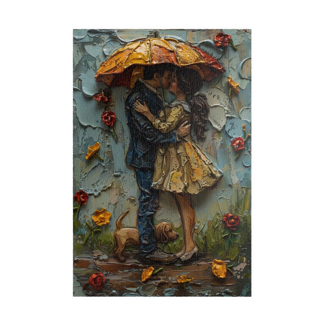 Romantic Couple in the Rain Jigsaw Puzzle | 110/252/520/1014 Piece ...