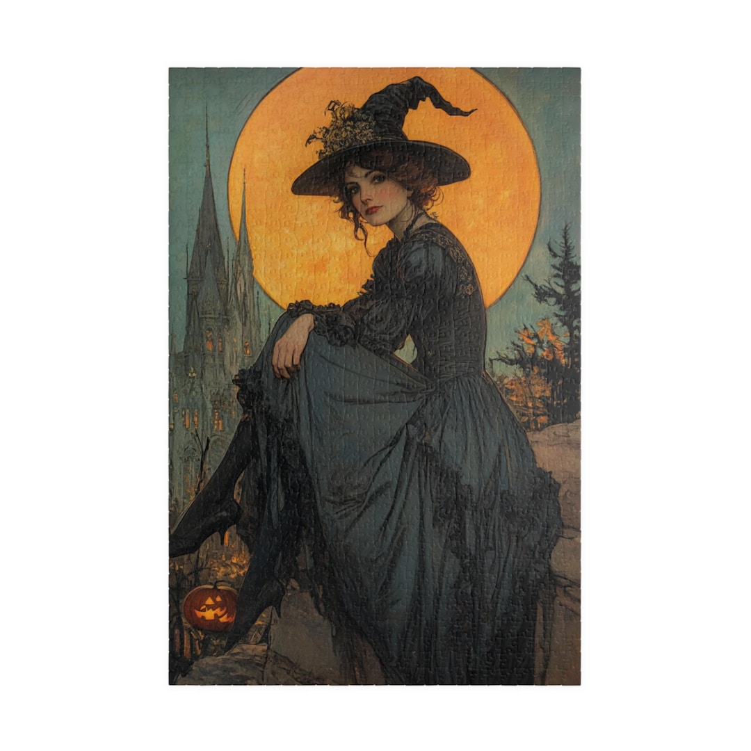 Moonlit Witch Jigsaw Puzzle: Halloween Art - Etsy