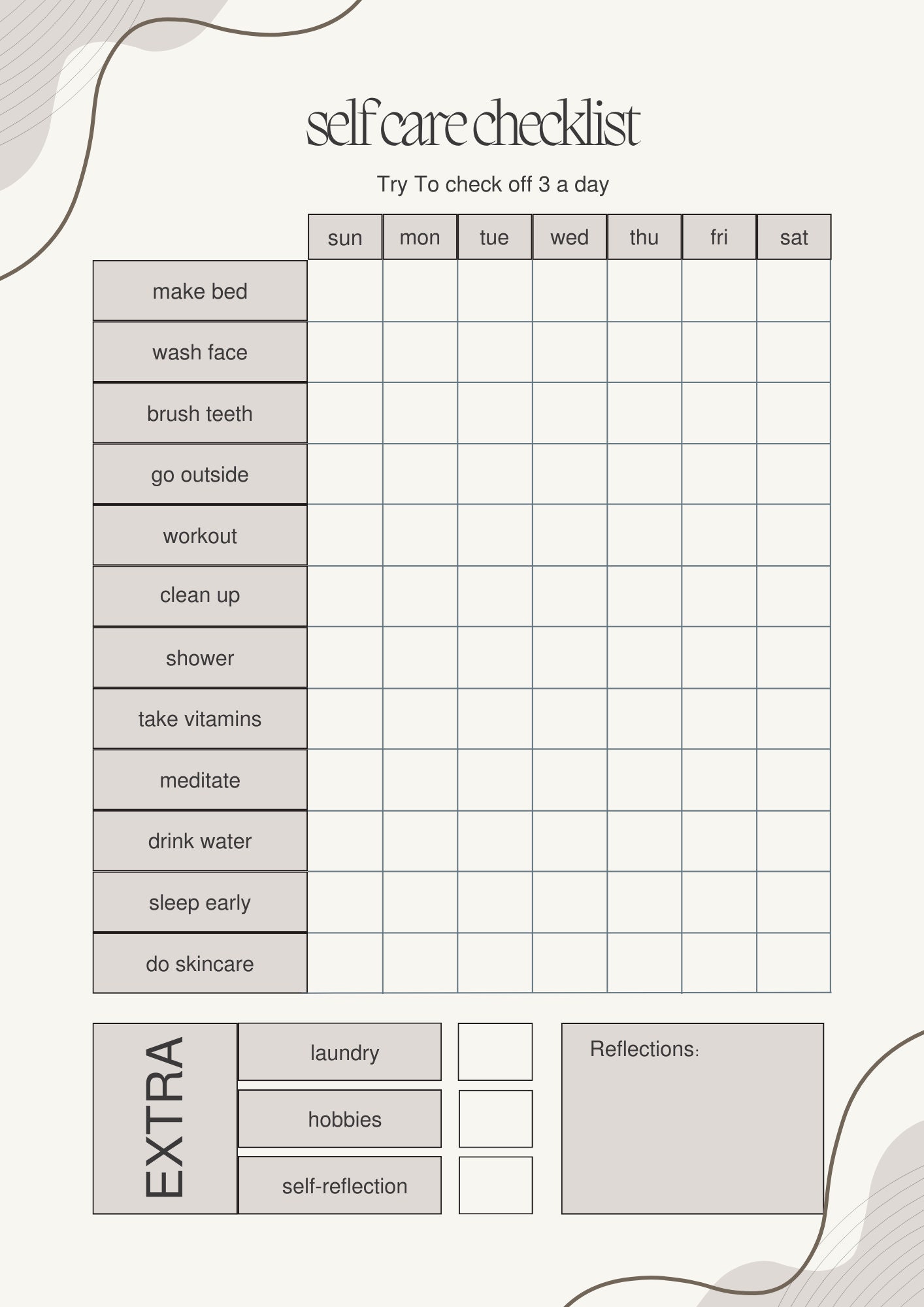 Self Care Checklist - Printable Digital Download, Instant Access - Etsy
