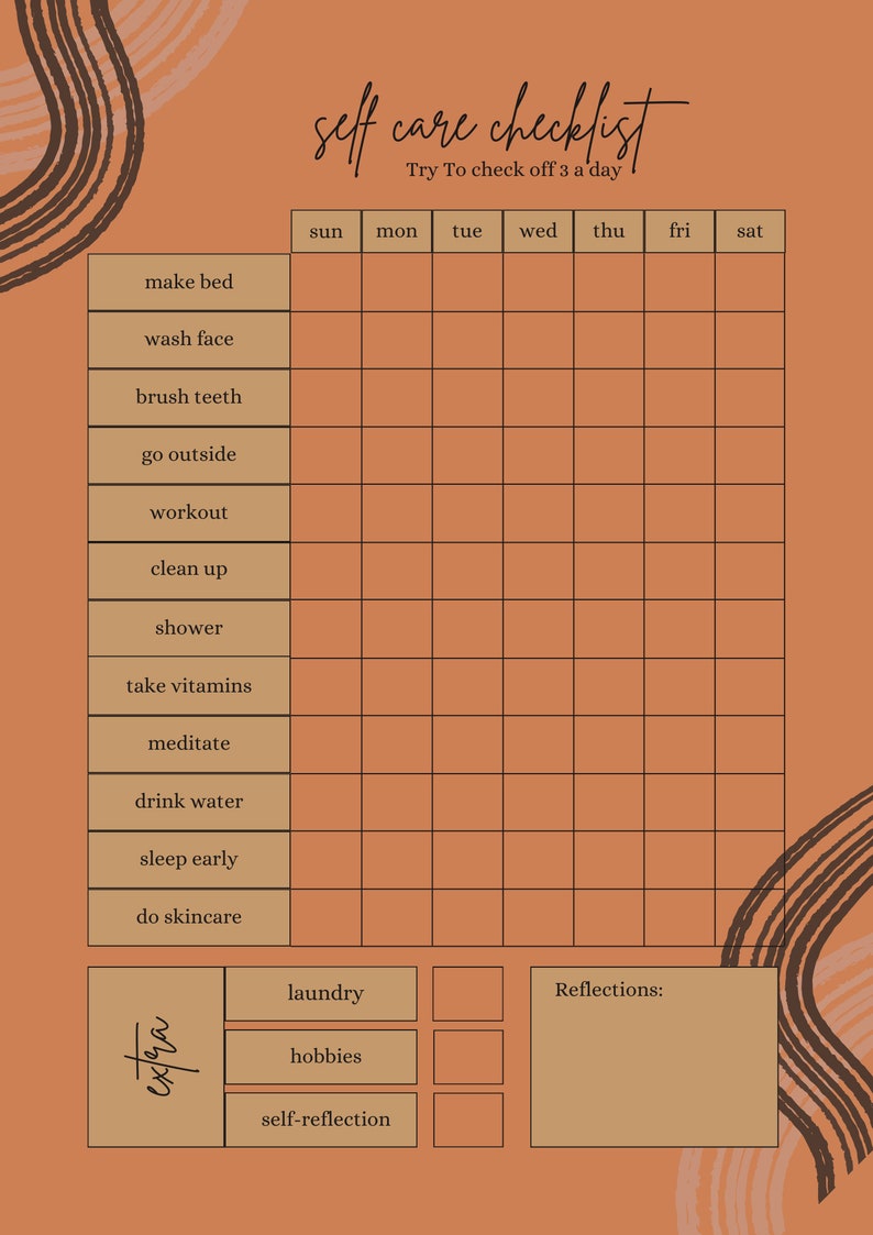 Self Care Checklist - Printable Digital Download, Instant Access - Etsy