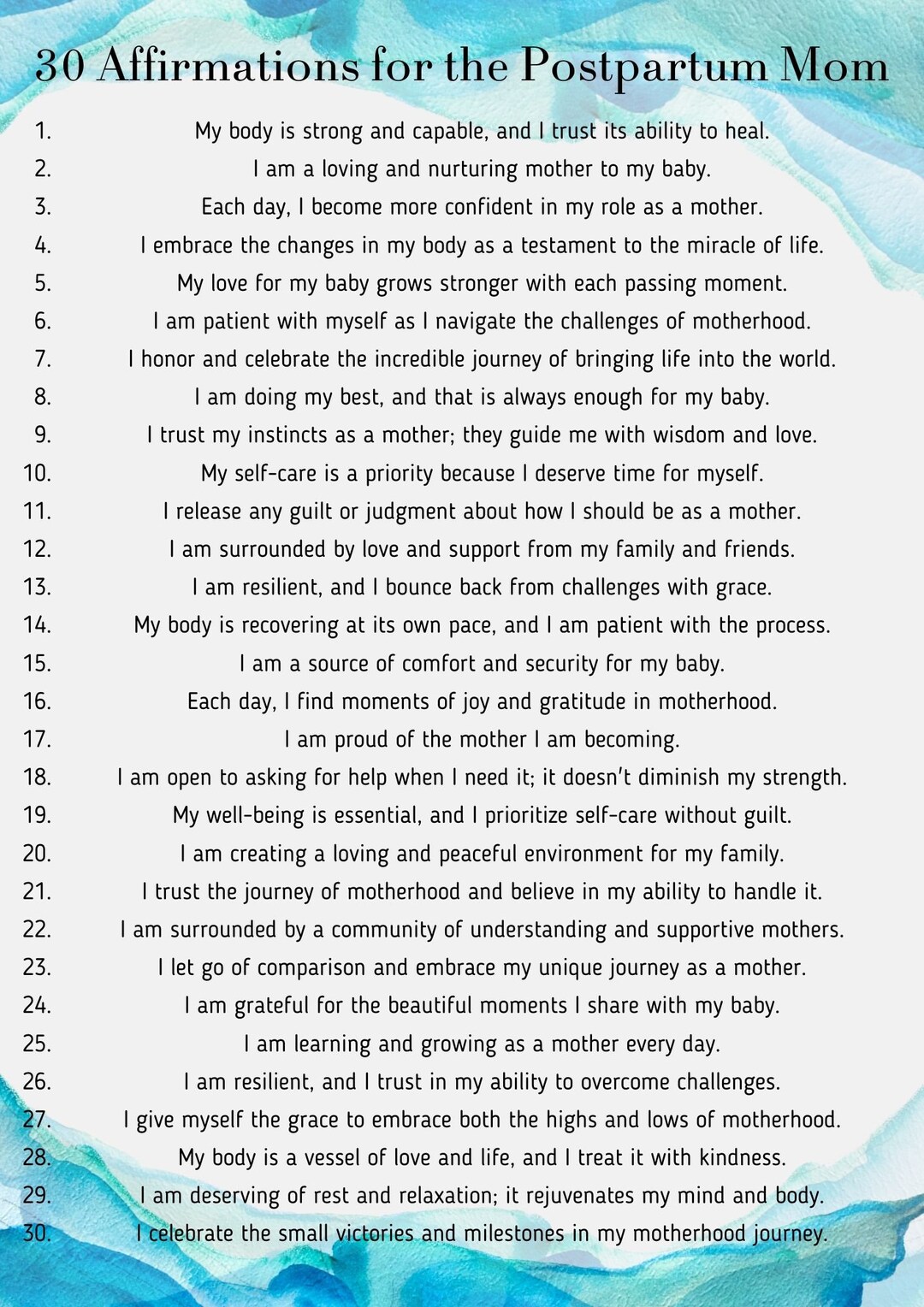 30 Postpartum Affirmations - Etsy