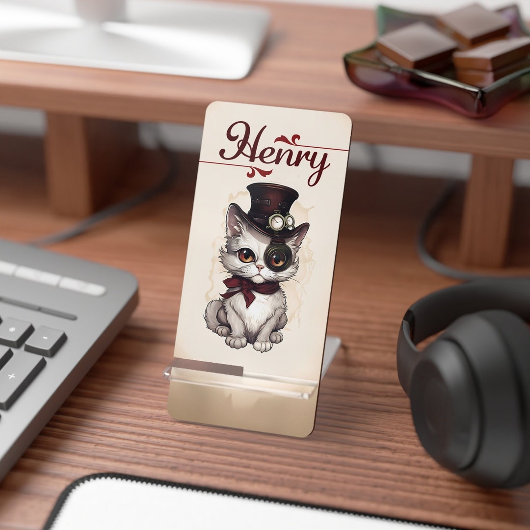 Phone Stand With Victorian Cat, Steampunk Cat Phone Holder, Gift Stand ...