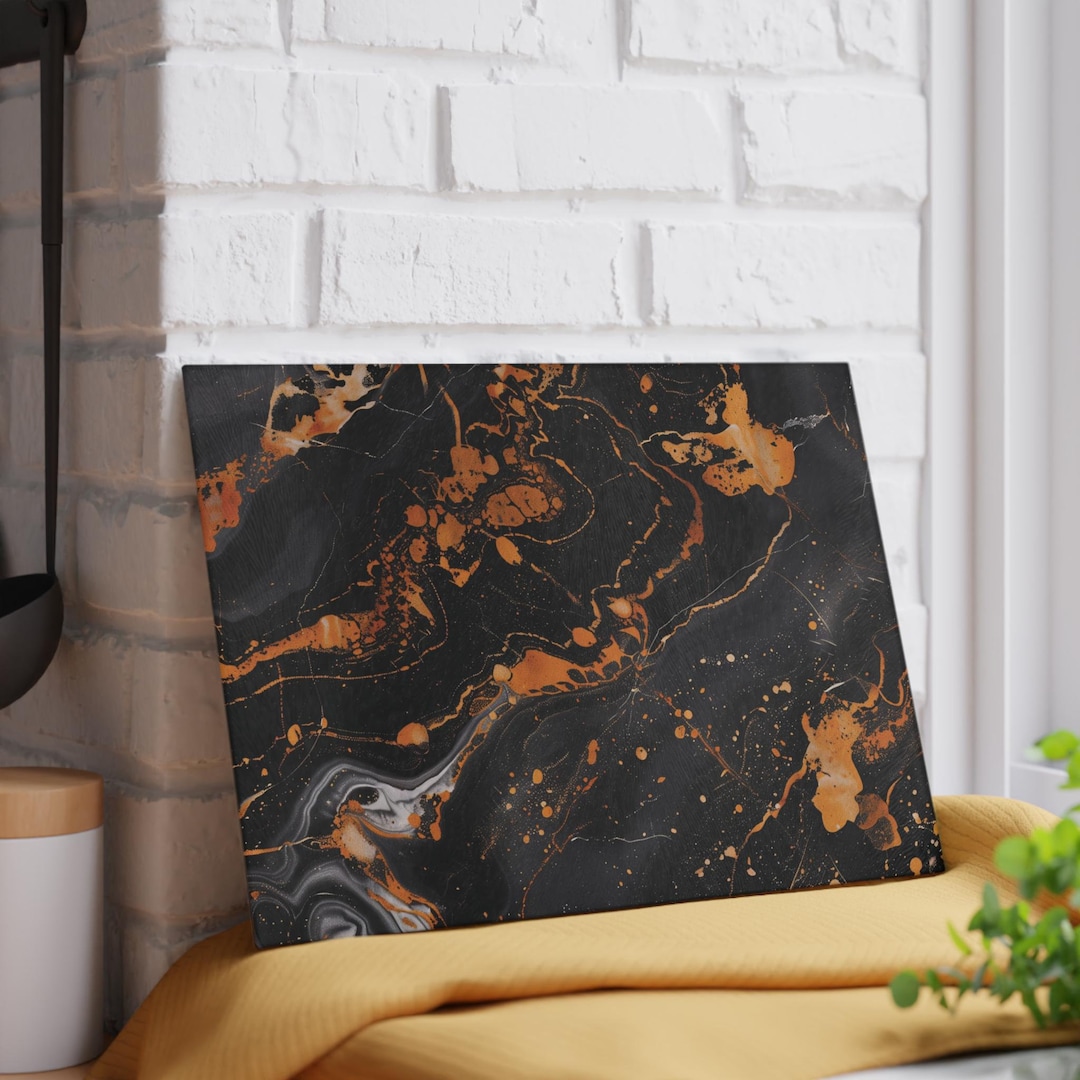 Black and Copper Marble Glass Cutting Board: Elegant Kitchen Decor - Etsy