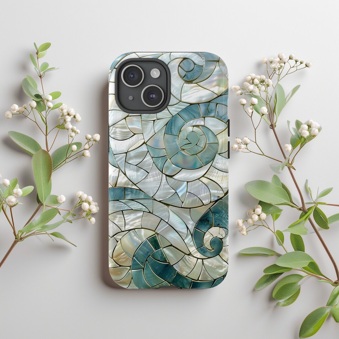 Iridescent Seashell Mosaic Phone Case, Tough Cover for iPhone 15 14 13 ...
