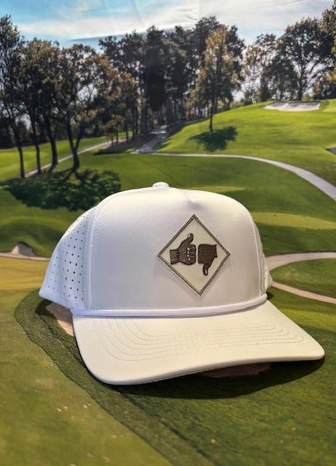 White Get up & Down Light Weight Breathable Golf Hat With Gray up and ...
