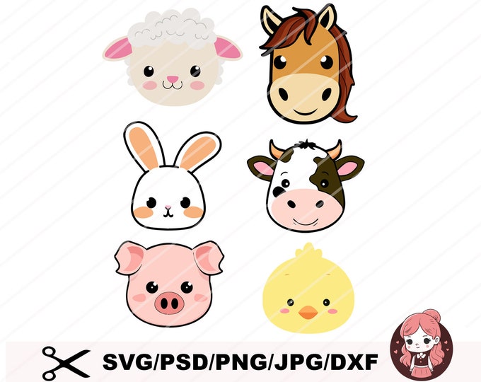 Caras de animales de granja SVG, archivos de corte de cara de animal ...