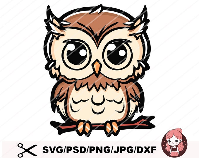 Owl With SVG Baby Owl Outline Cricut Silhouette Cut File Baby Owl Cute ...
